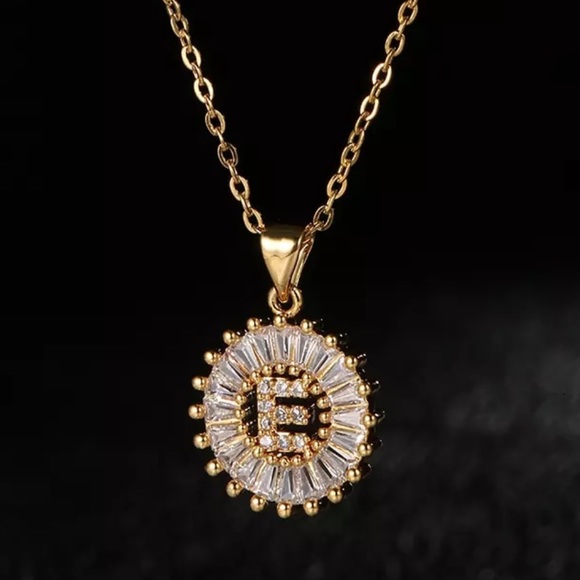 Jewelry | Gold Initial Crystal Sparkly Pendant Necklace Az | Poshmark